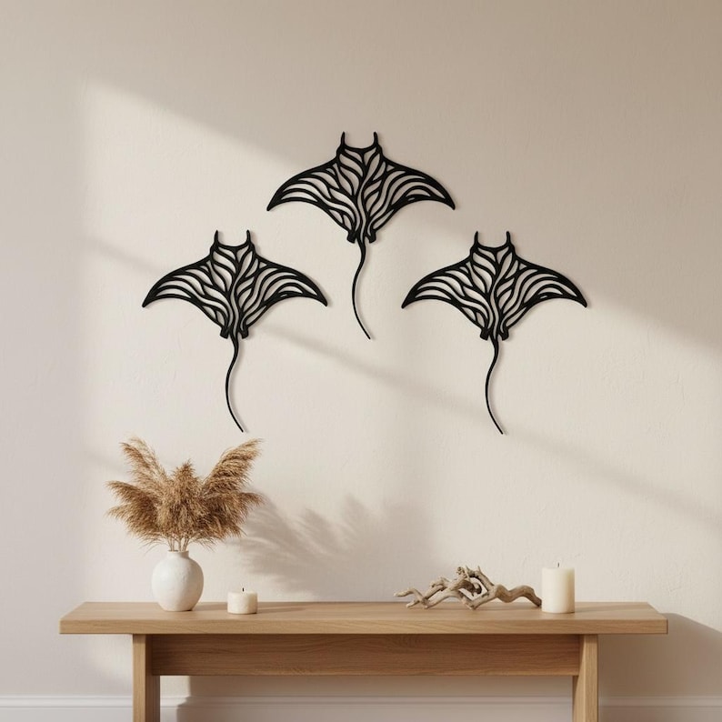 Manta Ray Wall Art | Modern Coastal Beach House Decor - Etsy