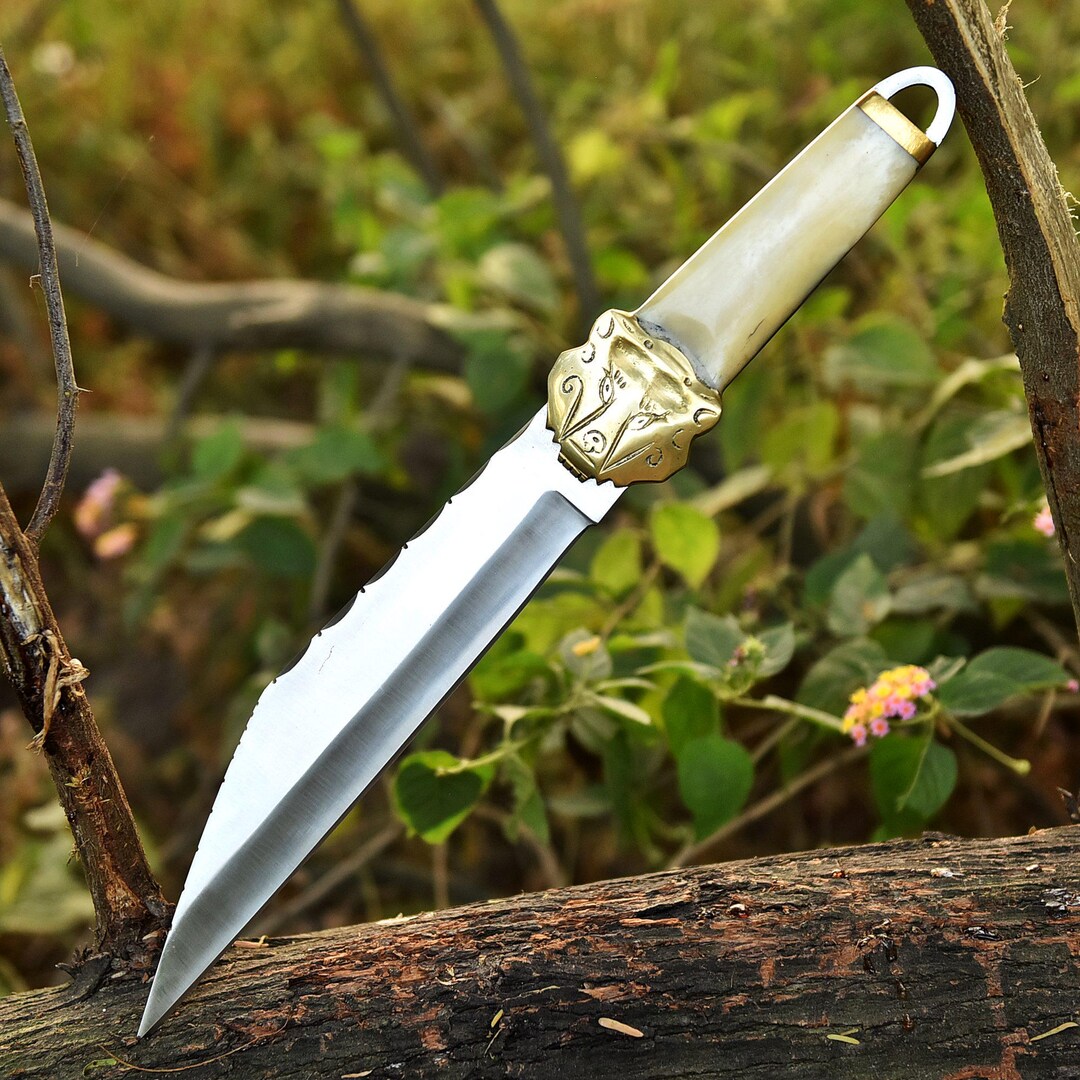 Norse Seax Knife – Steel Blade, Brass Bear Guard, Camel Bone Grip - Etsy