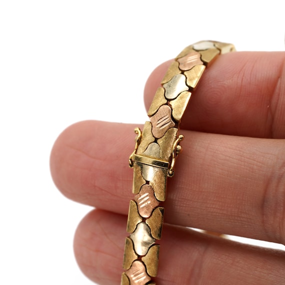 14k Gold Tri Color Bracelet Vintage Italian Gold 7" - Gem