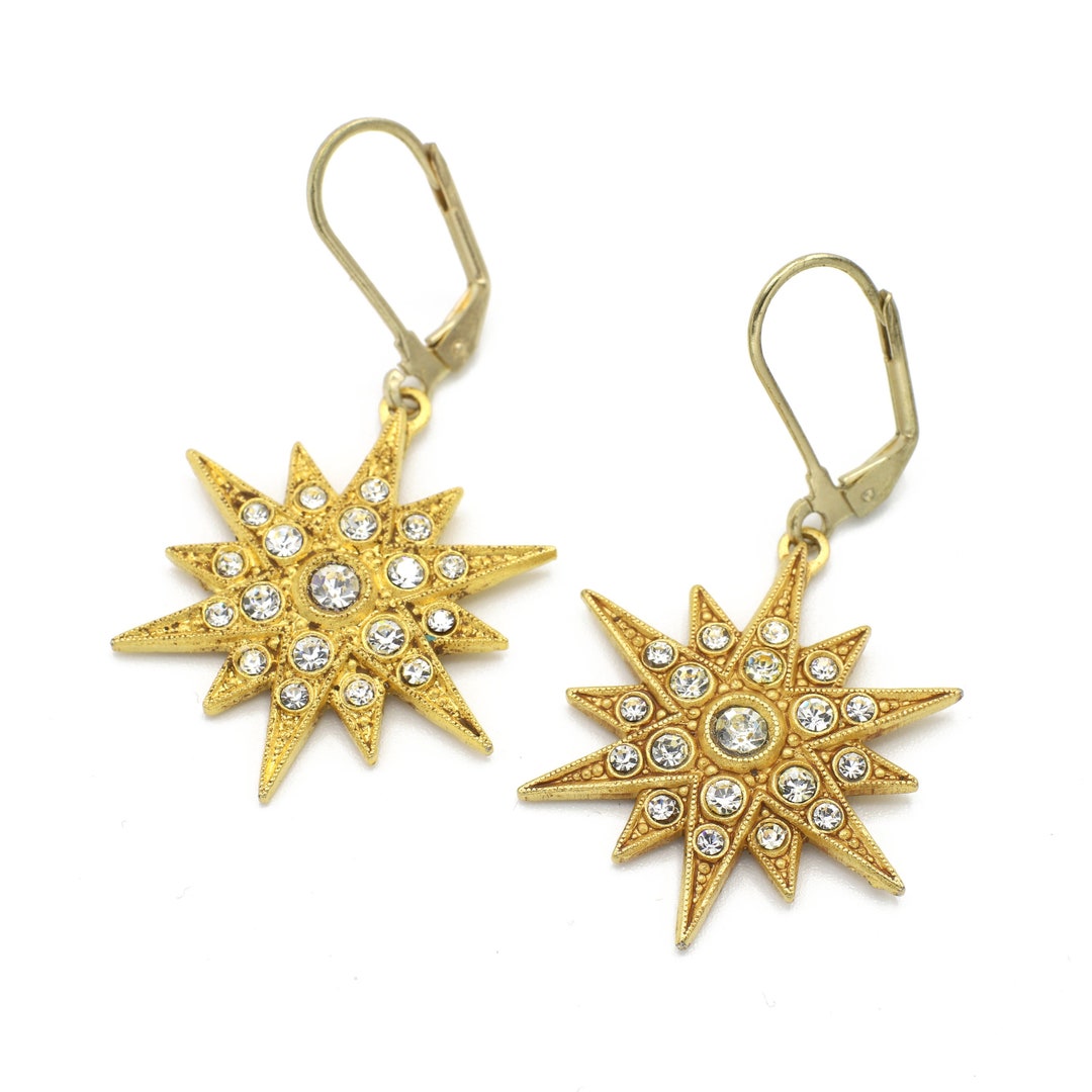 Gold Stern Ohrringe Tropfen Kristall Ohrringe Vintage Fassungen - Etsy.de