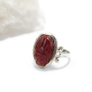 Vintage Carved Red Ring in Sterling Silver 925. - Etsy
