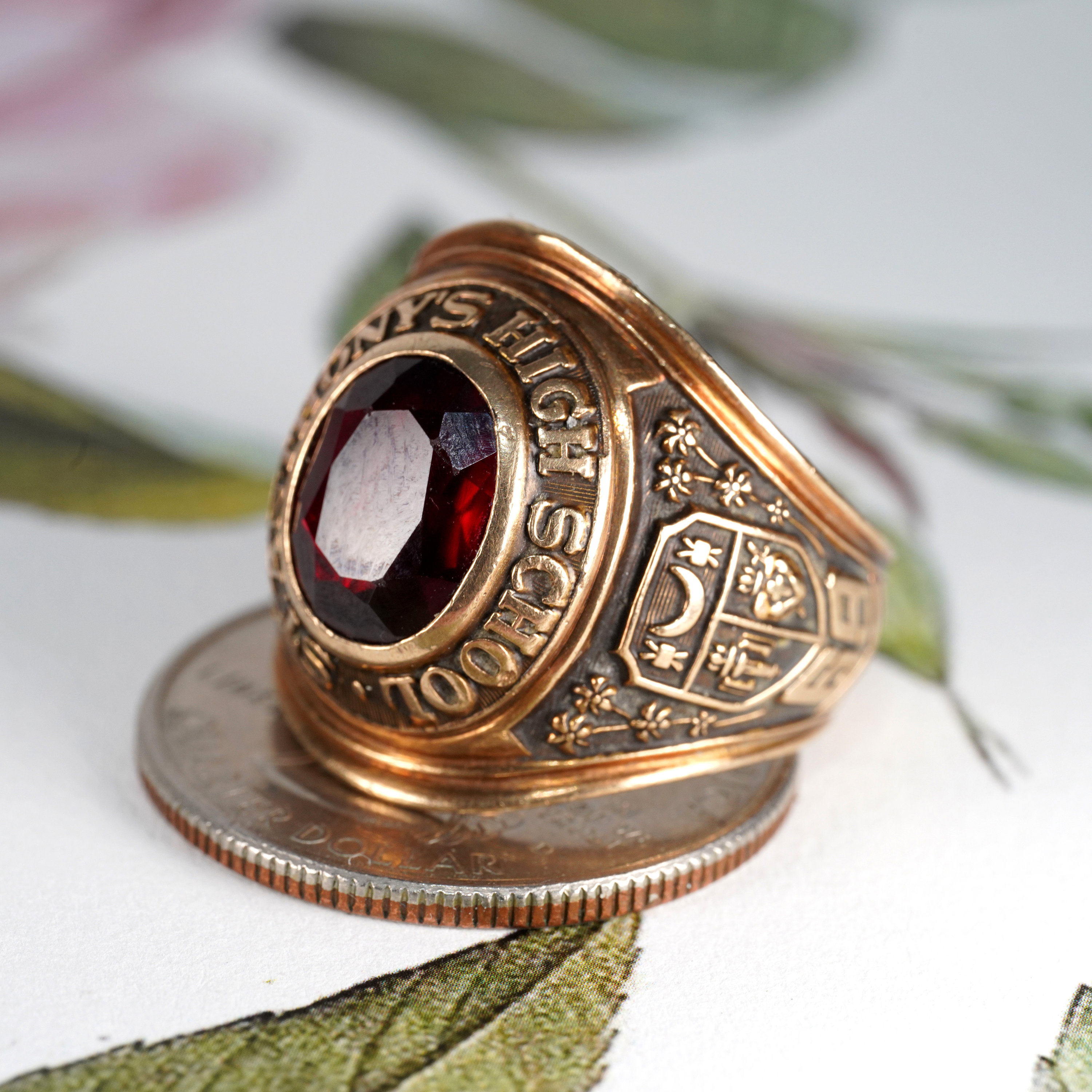 Vintage 10k Gold St. Anthony's High School Ring With Red Stone - Etsy