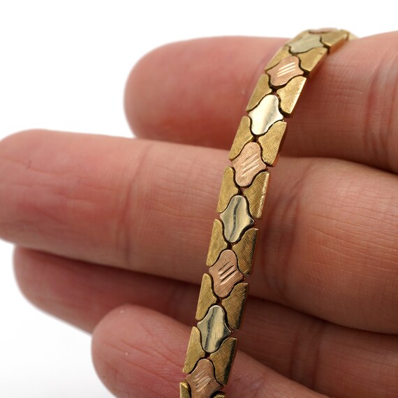 14k Gold Tri Color Bracelet Vintage Italian Gold 7" - Gem