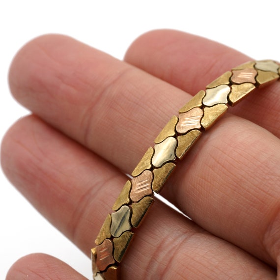 14k Gold Tri Color Bracelet Vintage Italian Gold 7" - Gem