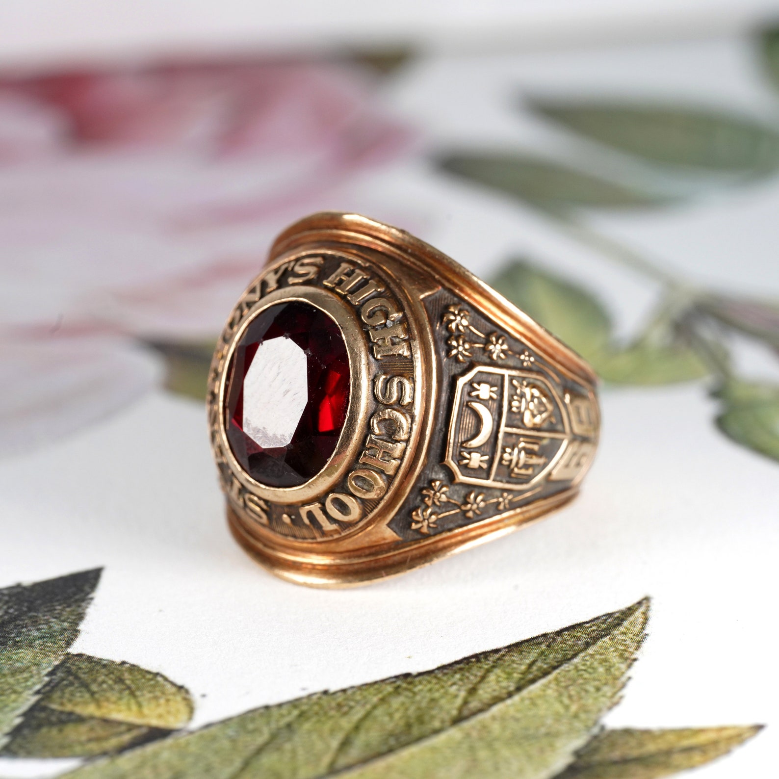 Vintage 10k Gold St. Anthony's High School Ring With Red Stone - Etsy