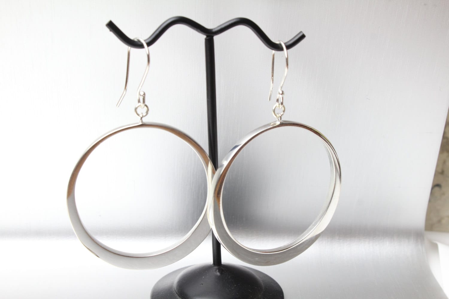 Large Sterling Silver Vintage Dangle Hoops | Etsy