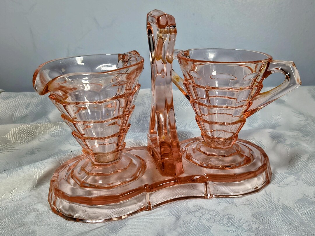 Tea Room Pink Cream and Sugar With Caddy Depression Glass - Etsy
