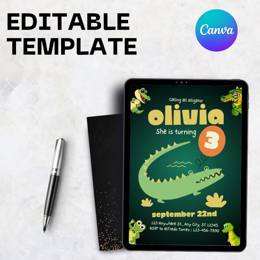 Alligator Alcatraz Birthday Invitation, Funny Canva Template, Editable ...