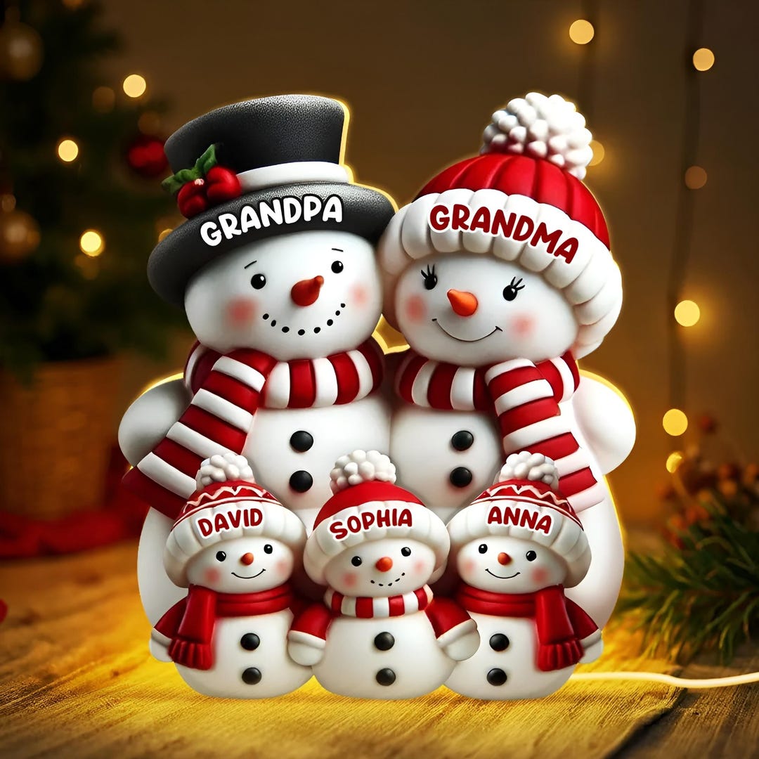 3D Effect Cute Snowman - Personalized Light Box - Christmas Decor for ...