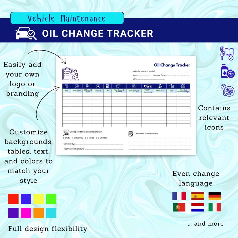 Oil Change Tracker Printable: Vehicle Maintenance Log (A4 & US Letter ...
