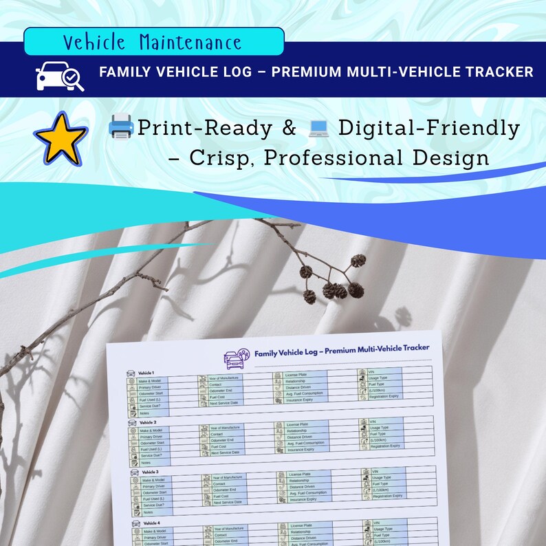 Family Vehicle Log: Multi-car Maintenance Tracker (printable PDF ...
