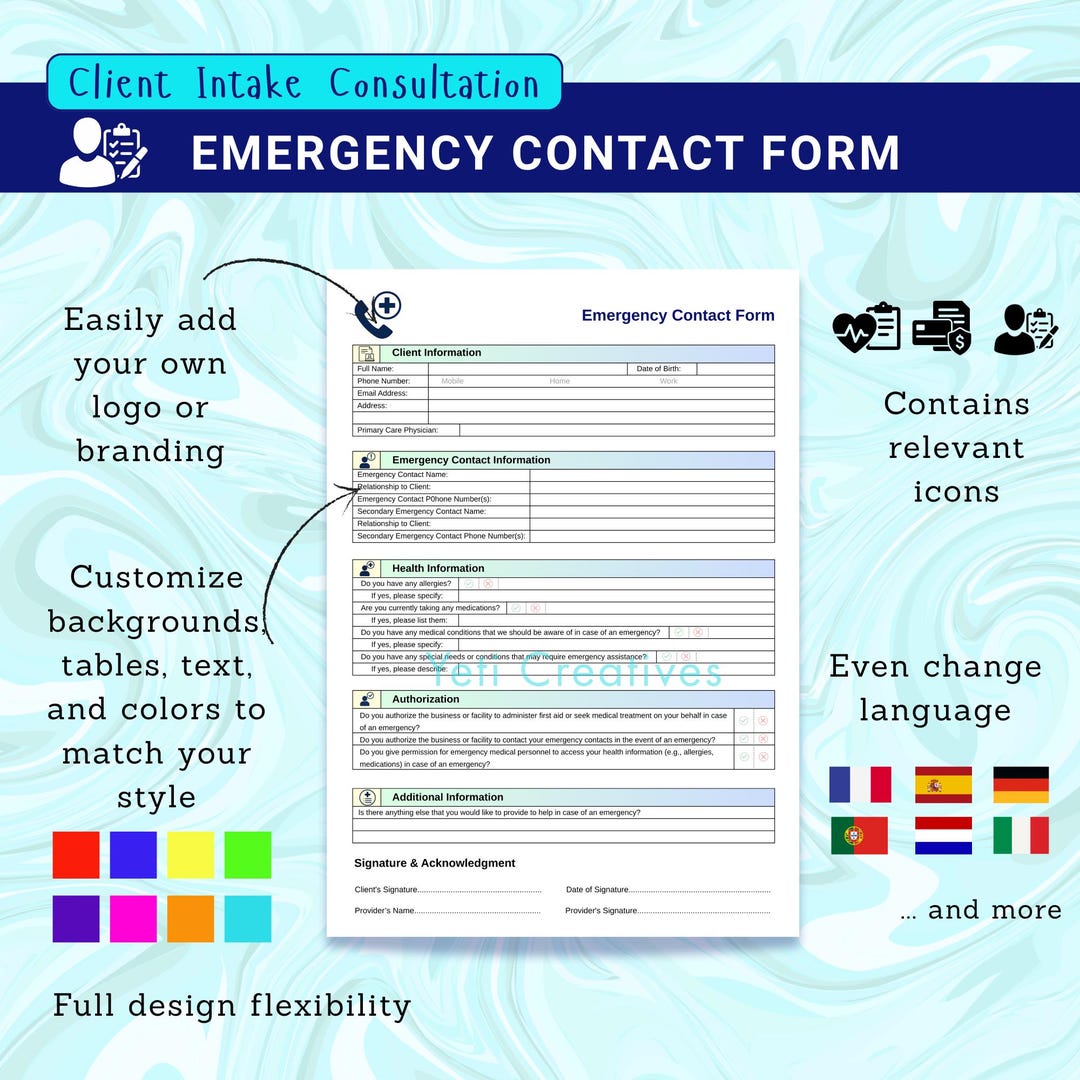 Editable Emergency Contact Form: Client Information PDF (digital ...