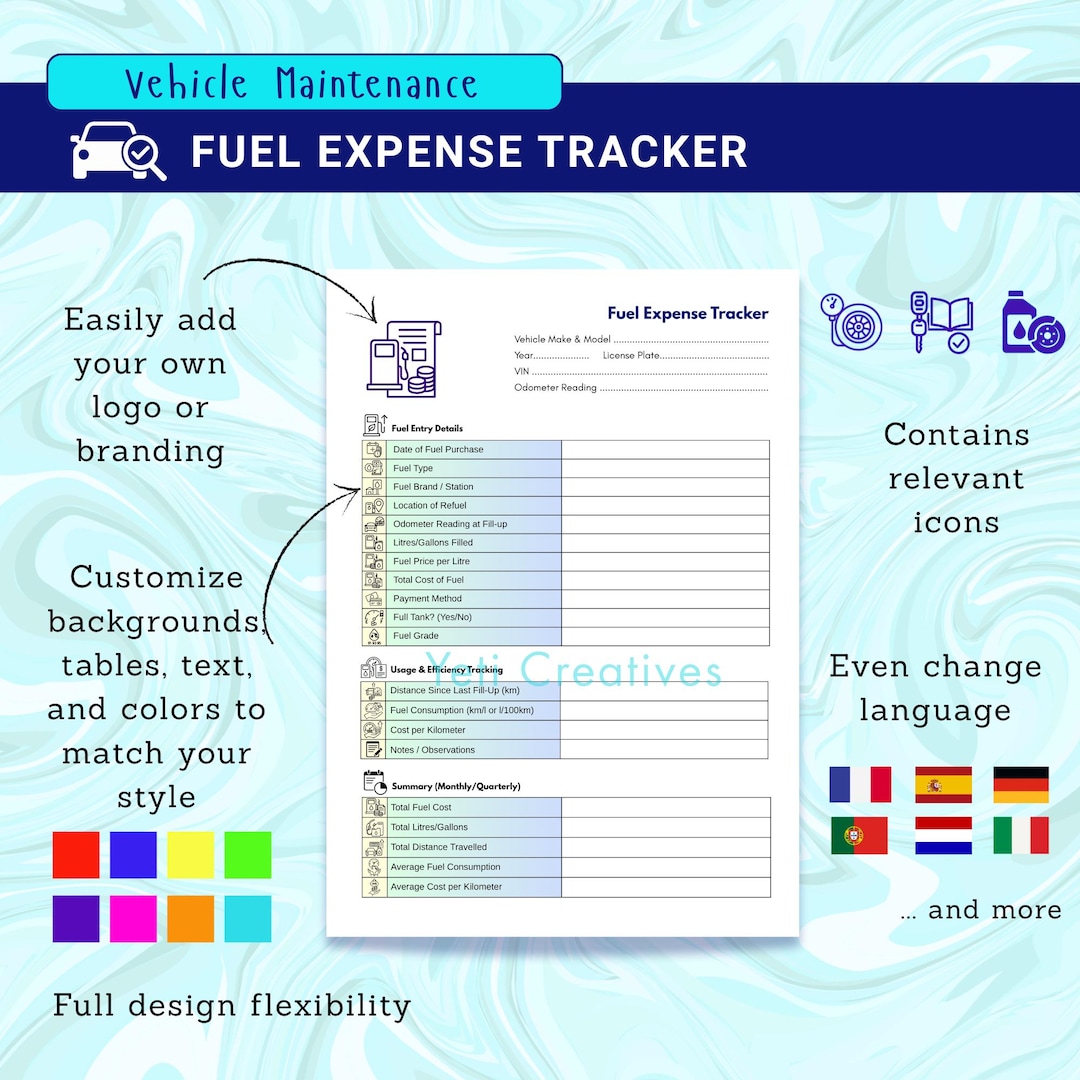 Fuel Expense Tracker | Car Fuel Log Printable | Editable Vehicle Canva ...