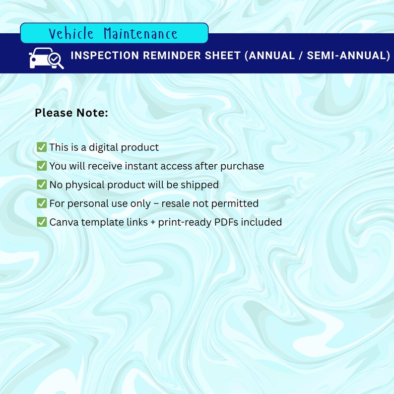 Vehicle Inspection Tracker Printable: Editable Canva Template (A4 & US ...
