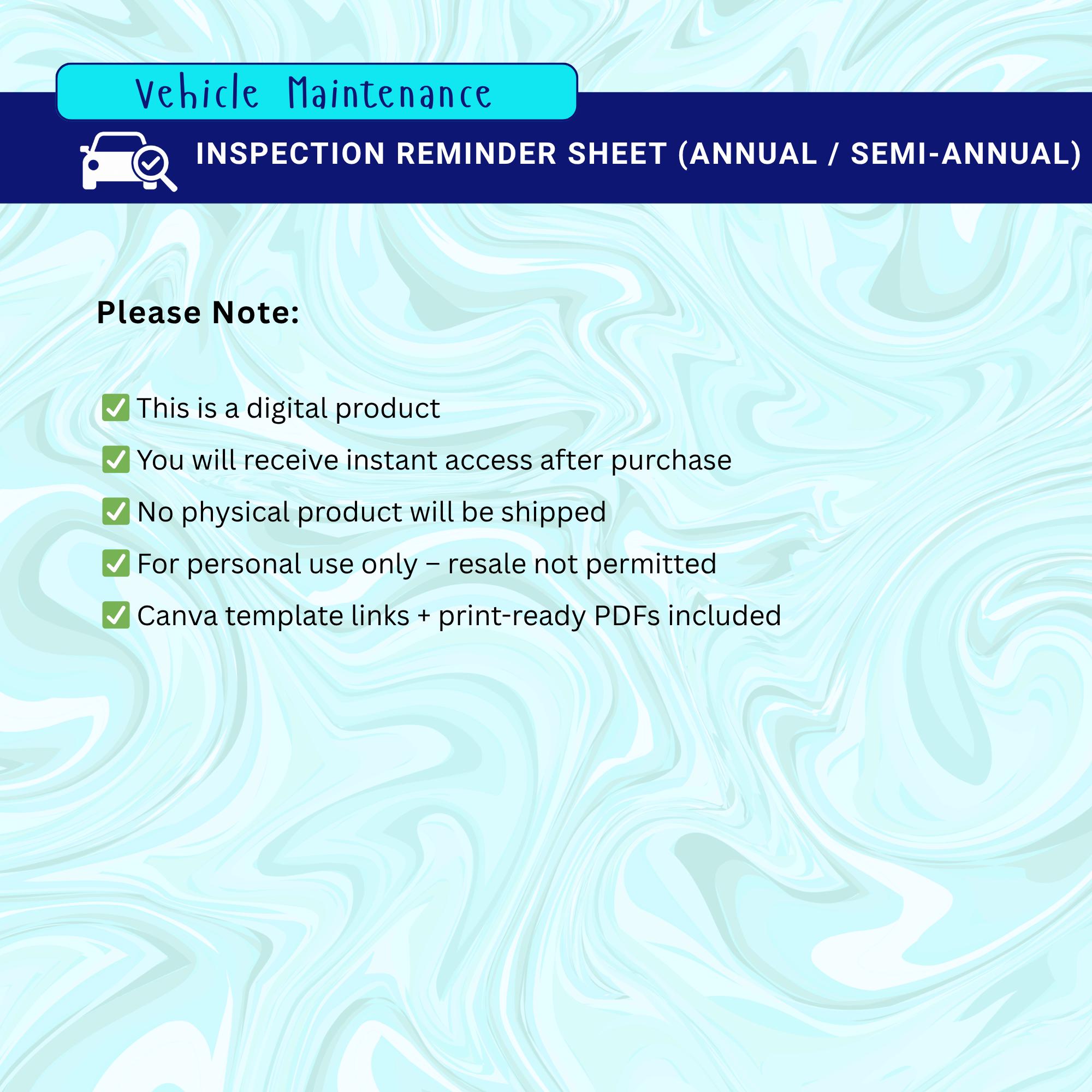 Vehicle Inspection Tracker Printable: Editable Canva Template (A4 & US ...