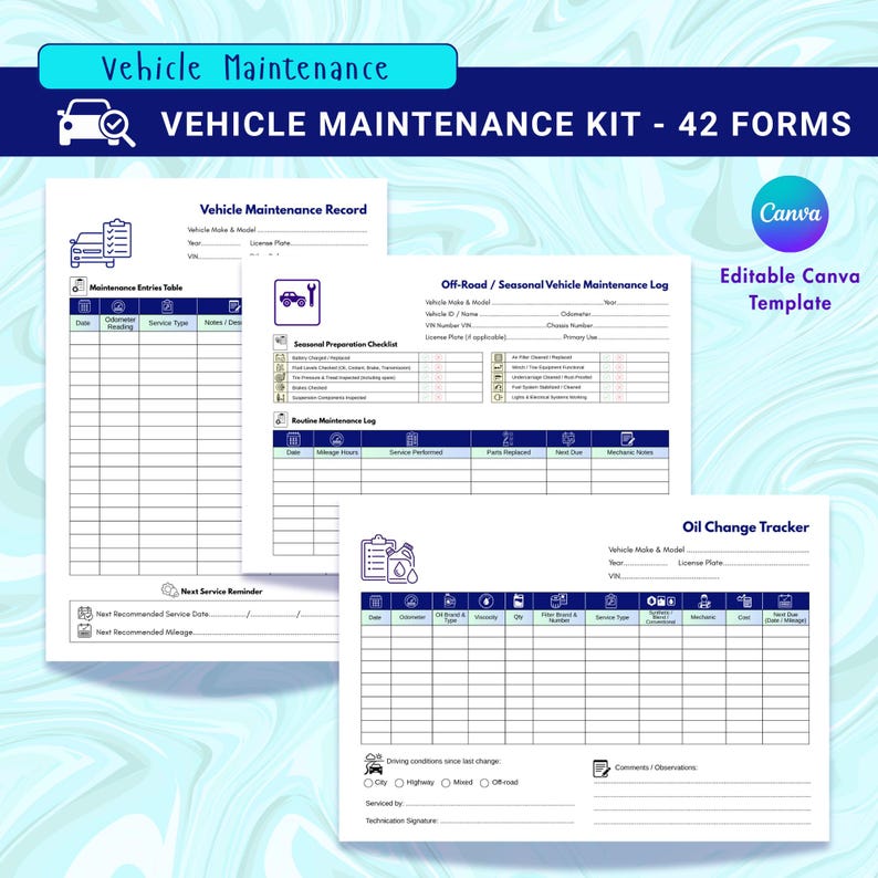 Vehicle Management Forms Canva Template: 42 Printable Maintenance ...