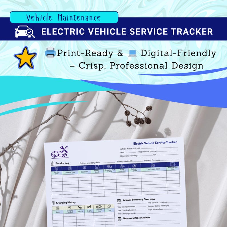 EV Maintenance Log: Electric Vehicle Service Tracker, Editable Canva ...