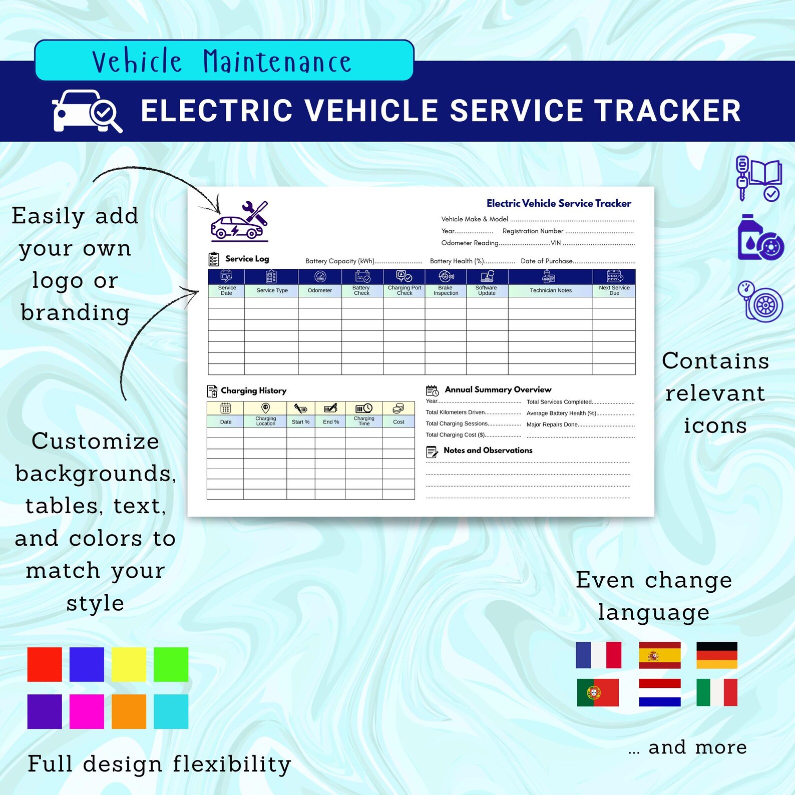 EV Maintenance Log: Electric Vehicle Service Tracker, Editable Canva ...