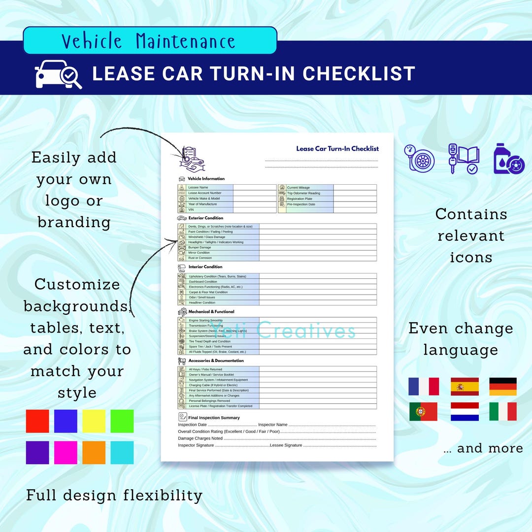 Lease Car Turn-in Checklist: Vehicle Inspection, Editable Canva ...