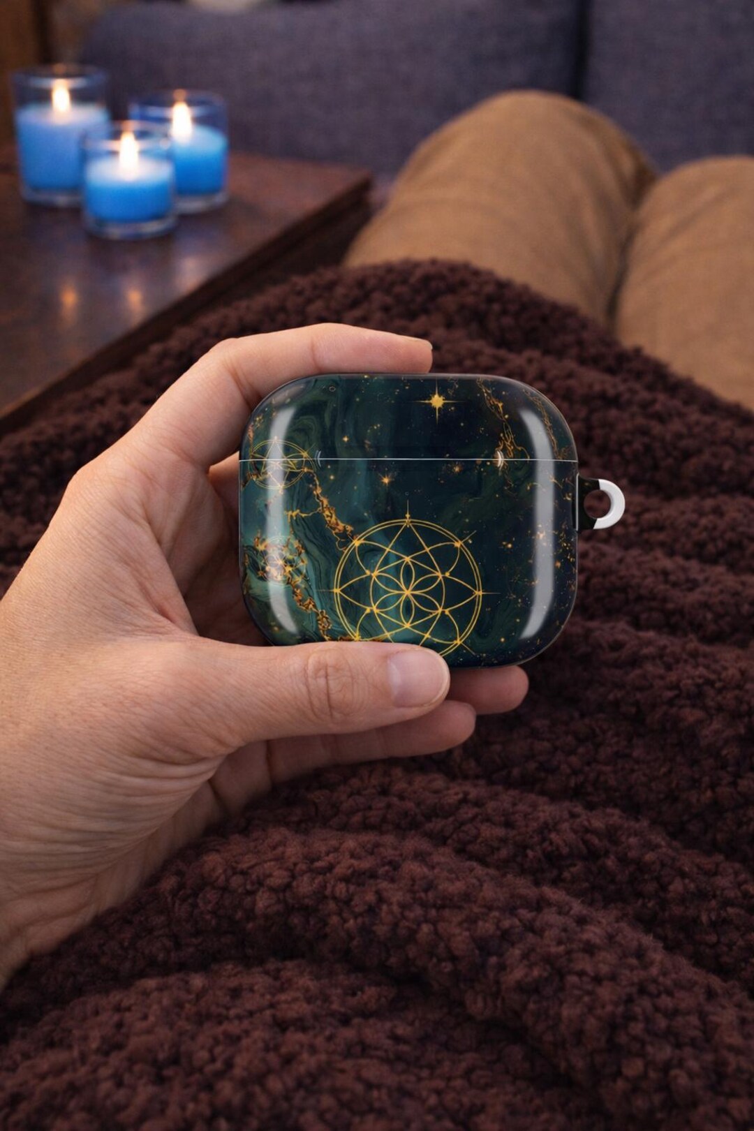 Golden Sacred Geometry on Green Marble AirPod Gen 4 Case | Cosmic ...