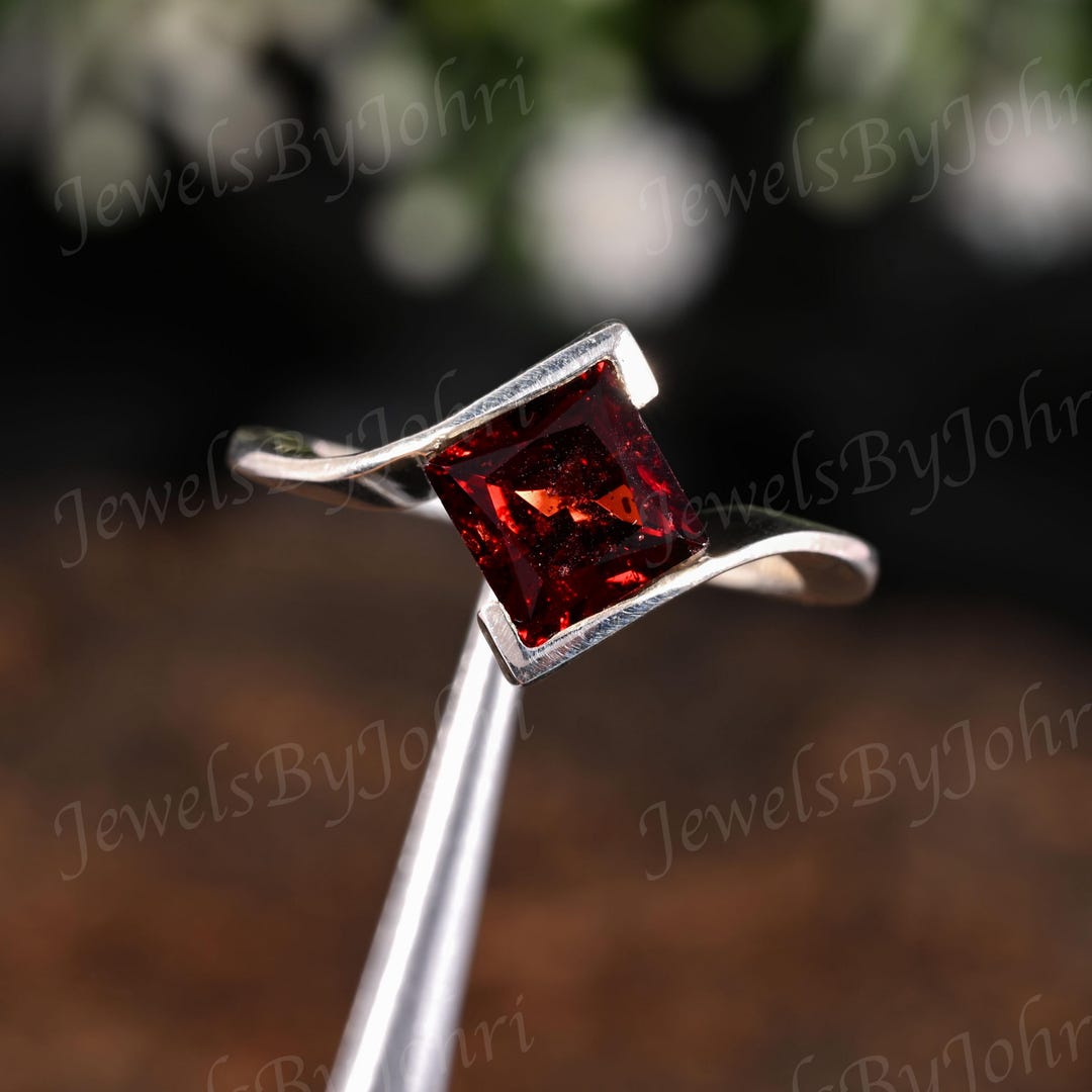 Princess Cut Garnet Ring: Sterling Silver Statement Ring, January ...