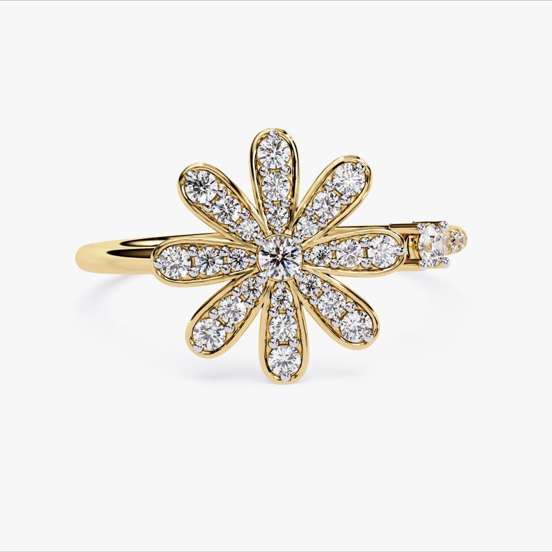 Lab Diamond Flower Ring | Floral Engagement Ring, Ethically Sourced - Etsy