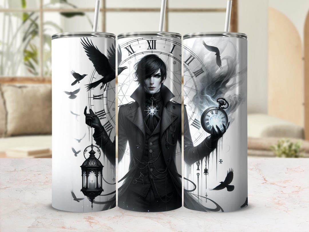 Gothic Tumbler Wrap PNG, 20oz Seamless Surreal Clock Design Dark ...