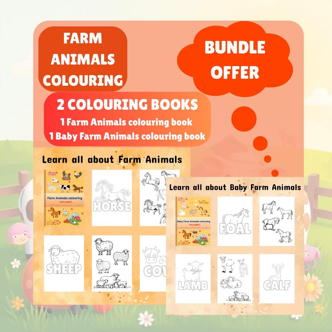 Bundle Printable Adult and Baby Farm Animals Colouring Book for All ...