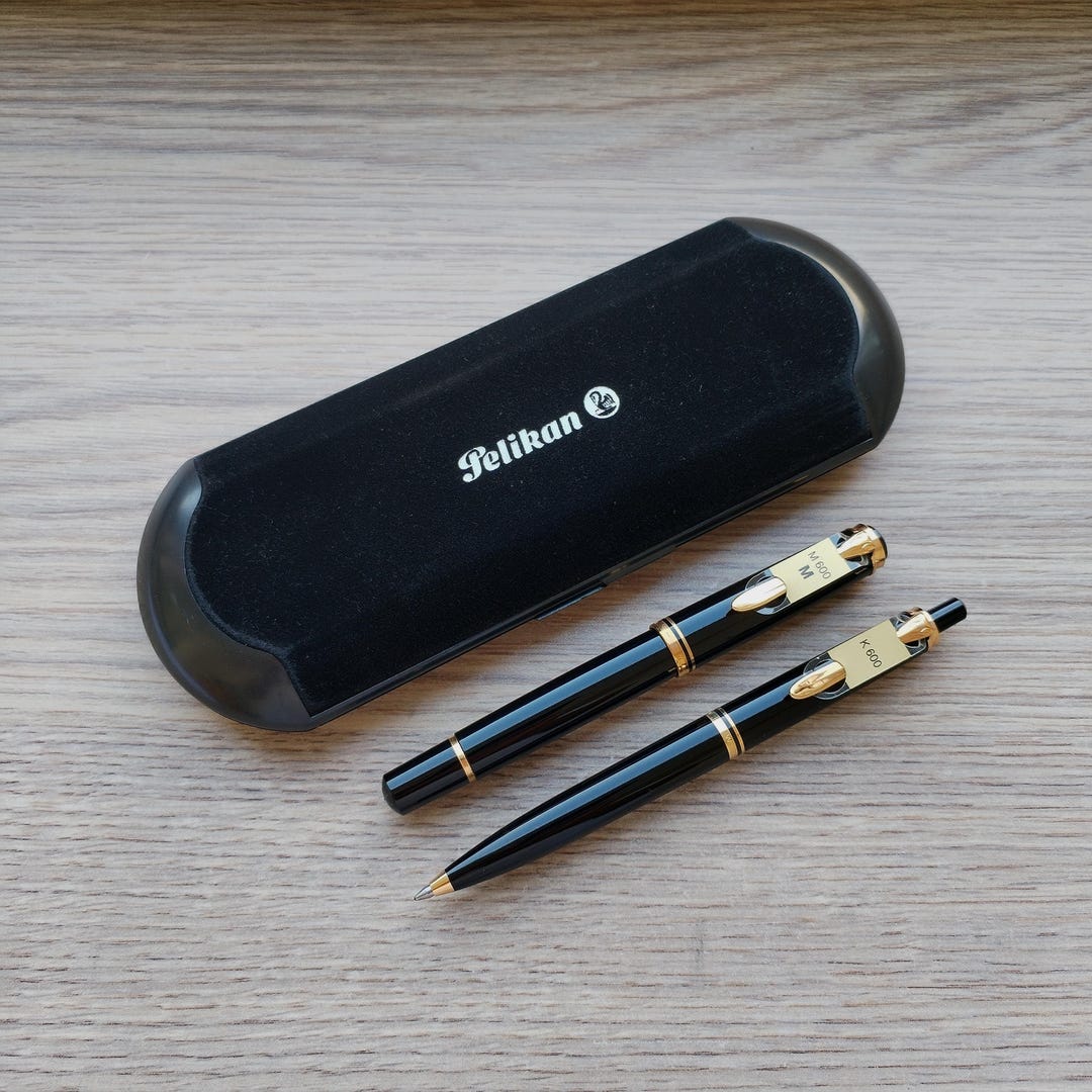 Vintage Ultra RARE NOS 1988 Black Pelikan M600 Old Style Set Gold M Nib ...