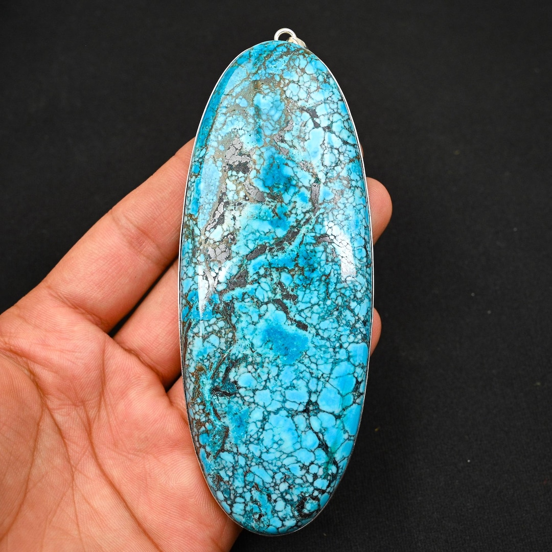 Natural Blue Big Turquoise Pendant, 925 Solid Sterling Silver Gemstone ...