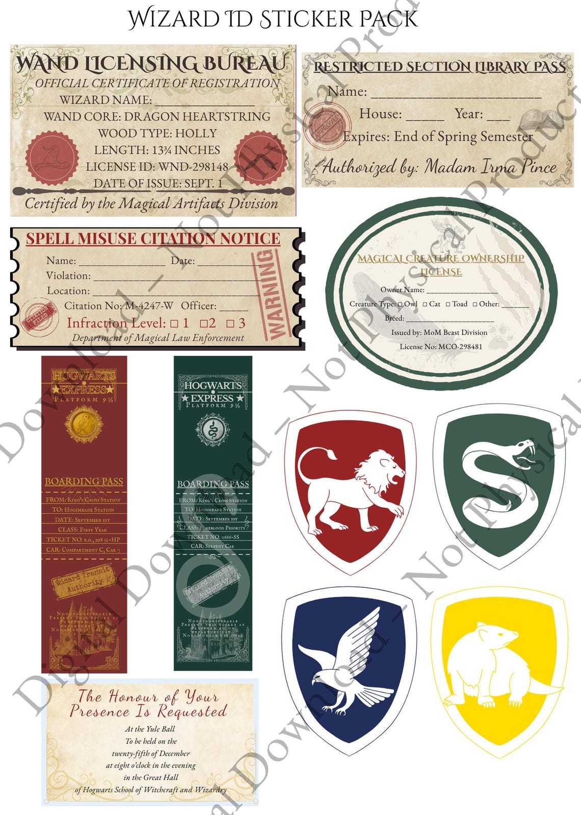 Wizard Sticker Sheet Printable – Harry Potter-inspired Magical Permits ...