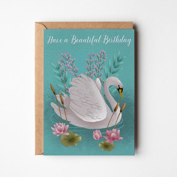 Swan Greeting Card - Etsy