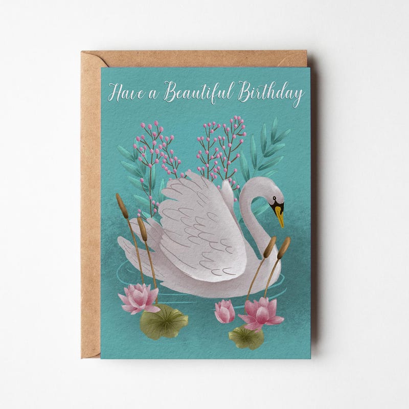 Swan Greeting Card - Etsy