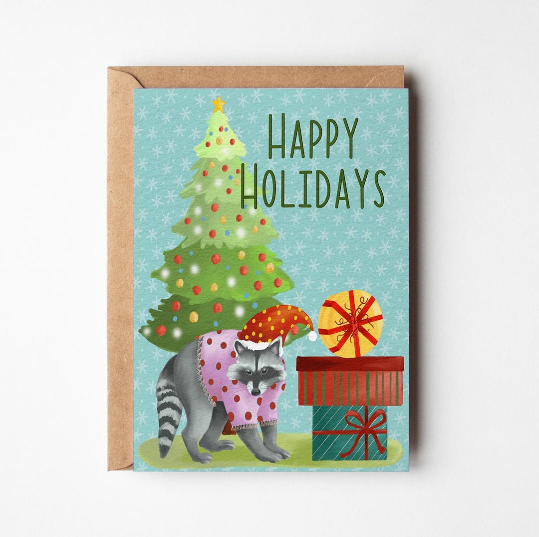 Raccoon Christmas Card: Tacky Sweater Winter Holiday Pun Gift, Funny ...