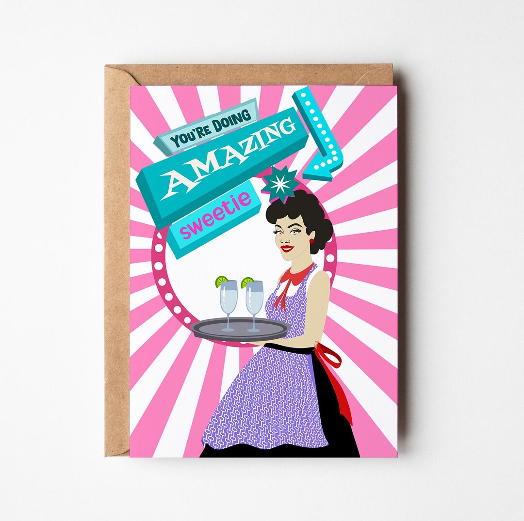 1950s Style Cocktail Card: Retro Inspirational Quote, Hand-illustrated ...