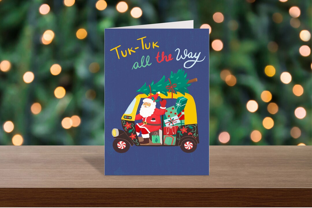 Santa Tuk-tuk Christmas Card - Handmade Holiday Greeting - Etsy UK