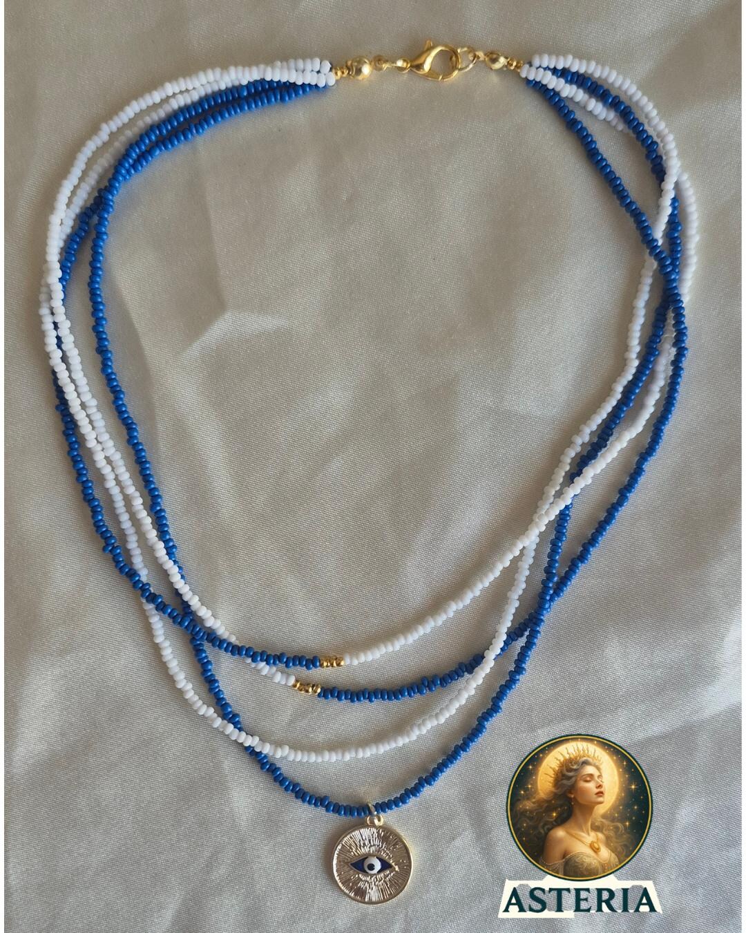 Asteria’s Mystic Eye – Blue & White Beaded Talisman Necklace - Etsy