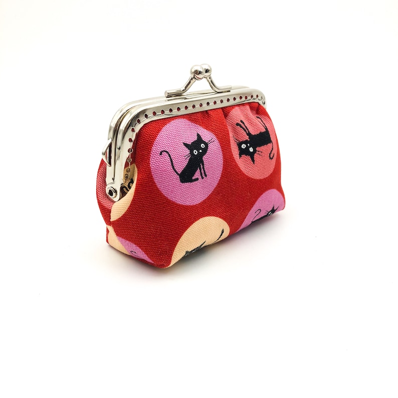 Kiss Lock Coin Purse, Click Purse, Japanese Cotton Fabric, Cat Design ...