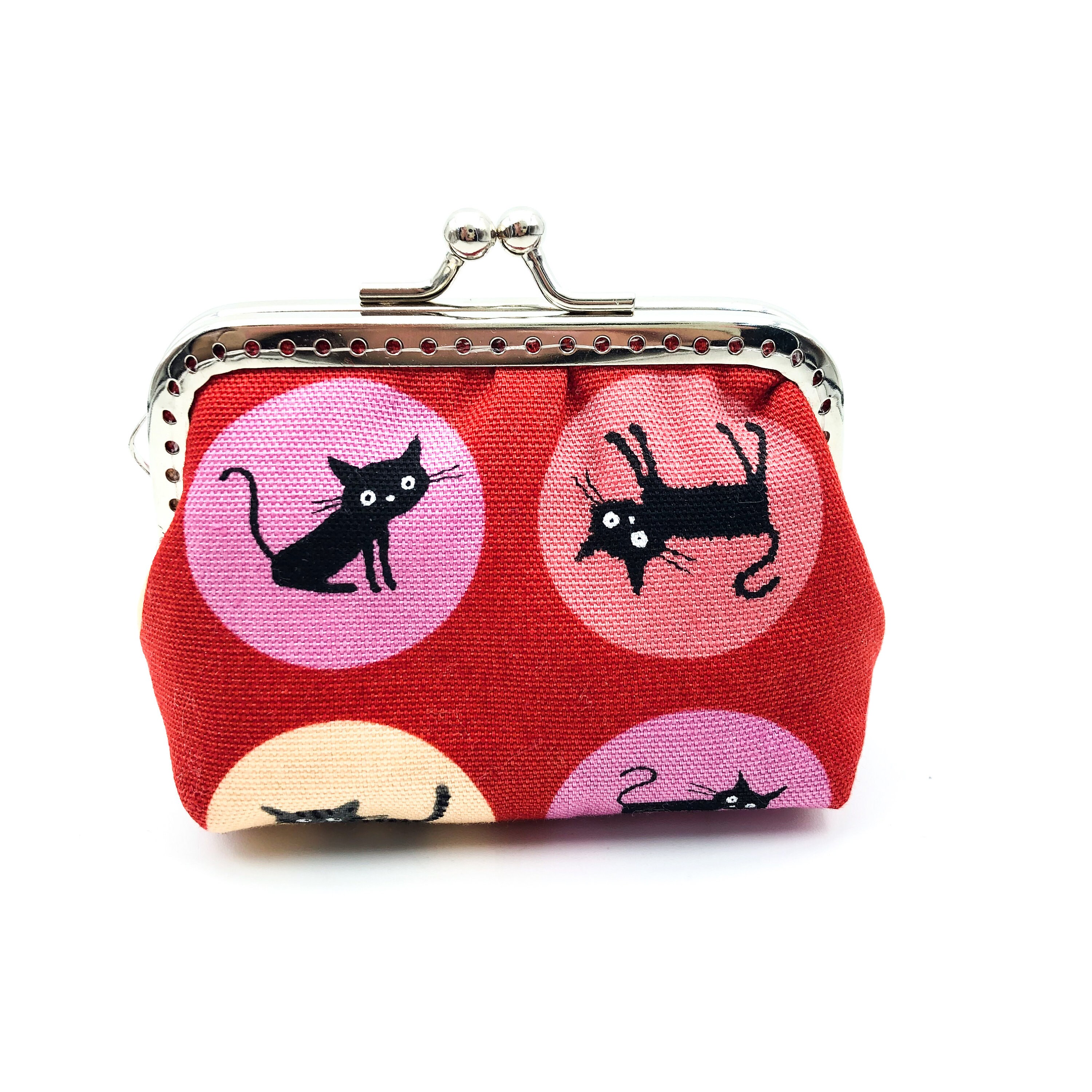 Kiss Lock Coin Purse, Click Purse, Japanese Cotton Fabric, Cat Design ...
