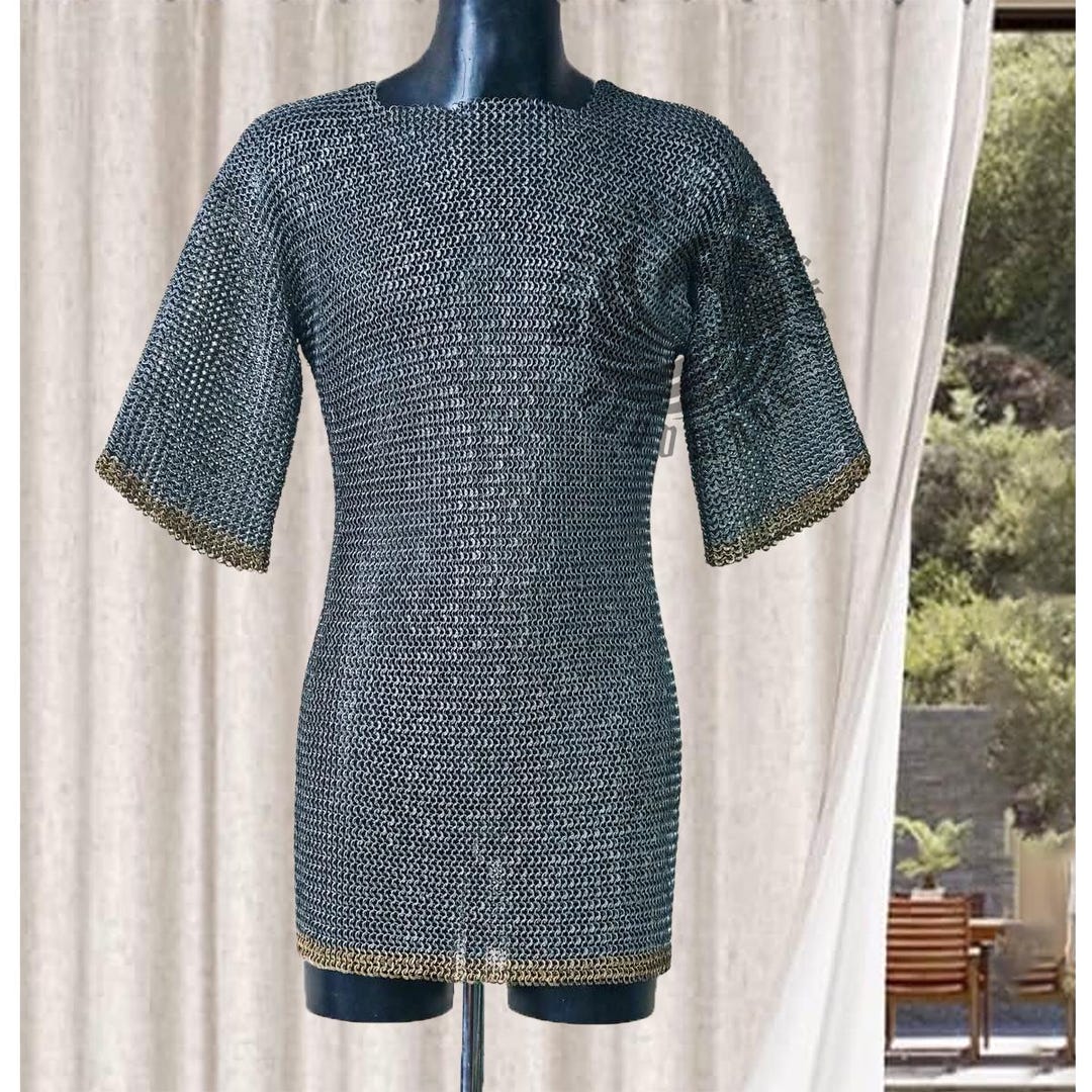 Medieval Chainmail Hauberk - Flat Ring Riveted Steel Armor - Half ...