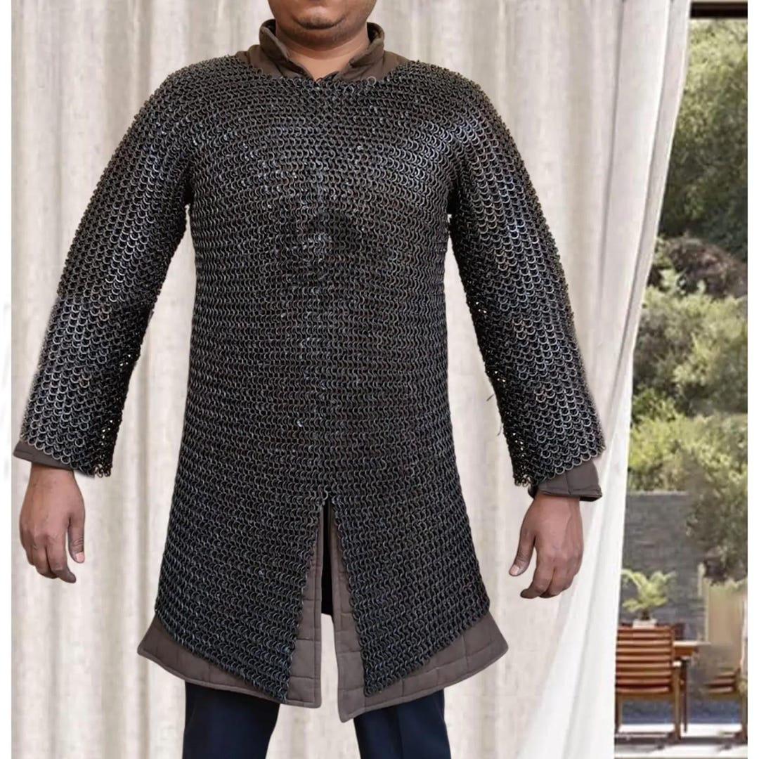 9mm Riveted Mild Steel Chainmail Shirt: Medieval Hauberk, Full Sleeves ...