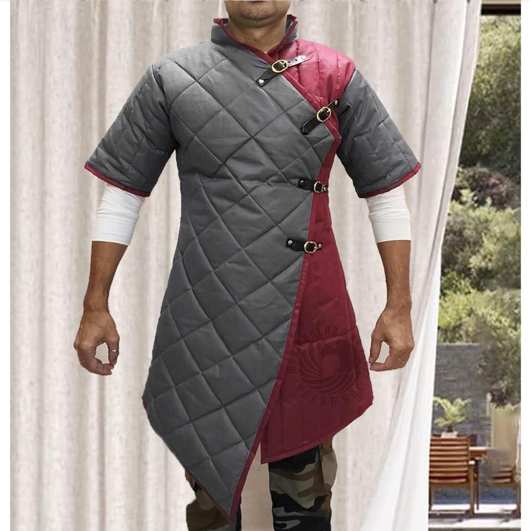Medieval Padded Cotton Gambeson: Dark Gray & Wine Reenactment Costume ...