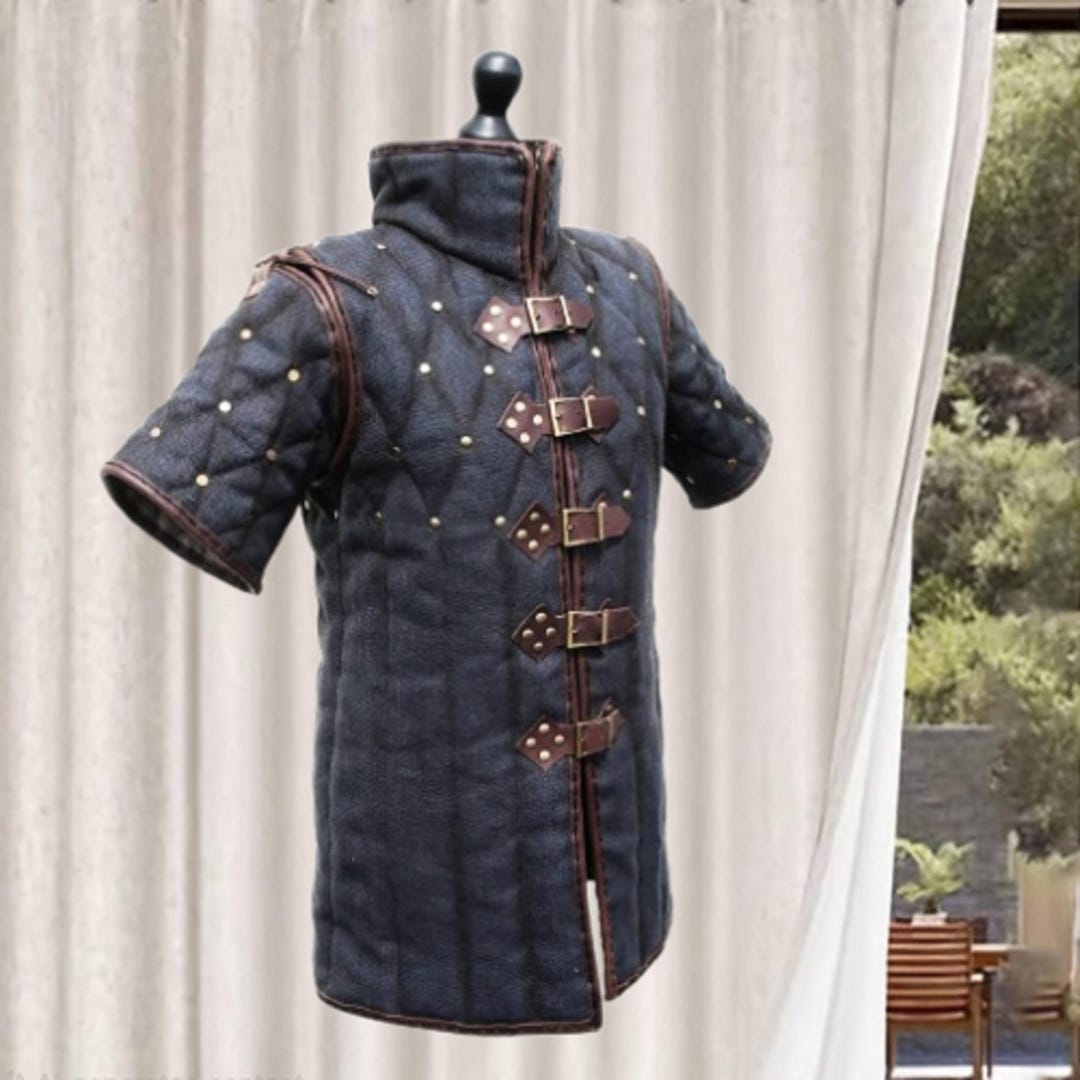 Medieval Gambeson Costume With Brown Leather, Padded Armor ...