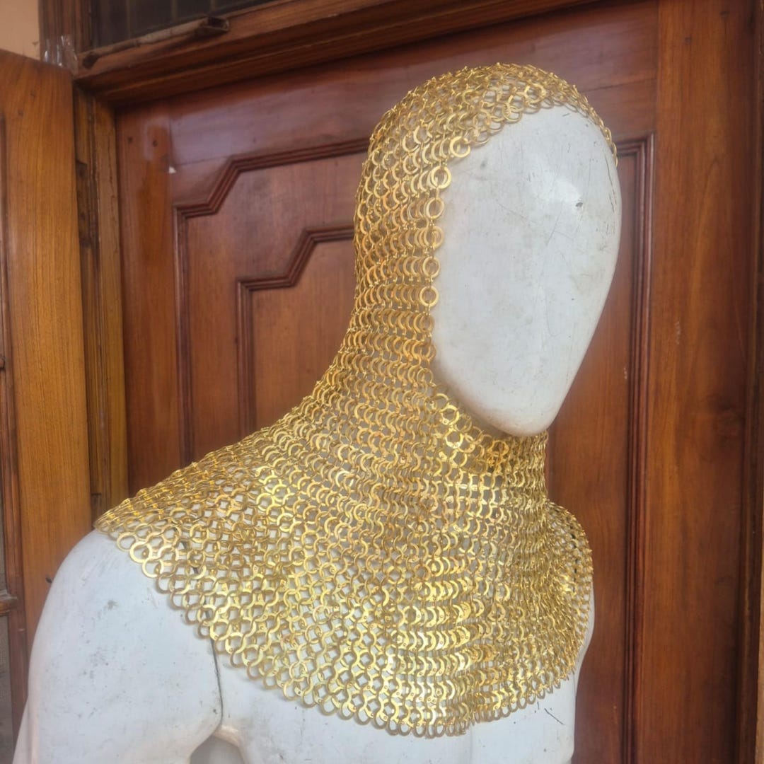 Handmade Brass Chainmail Coif Hood | Medieval Armor Head Cover, LARP ...