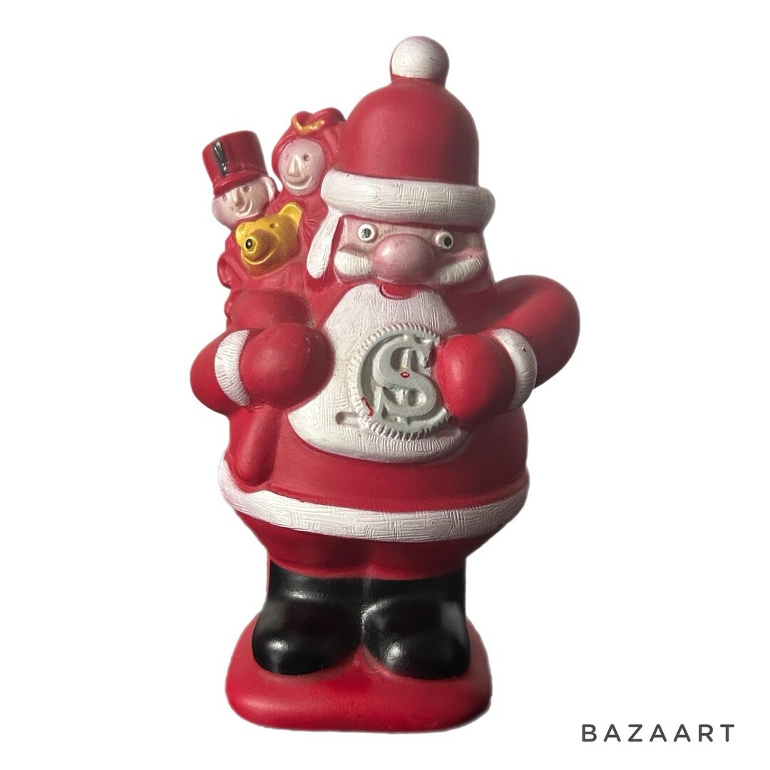 VTG 1972 Red Santa Claus Rubber Coin Bank W/ Holiday Toys Design Hong ...