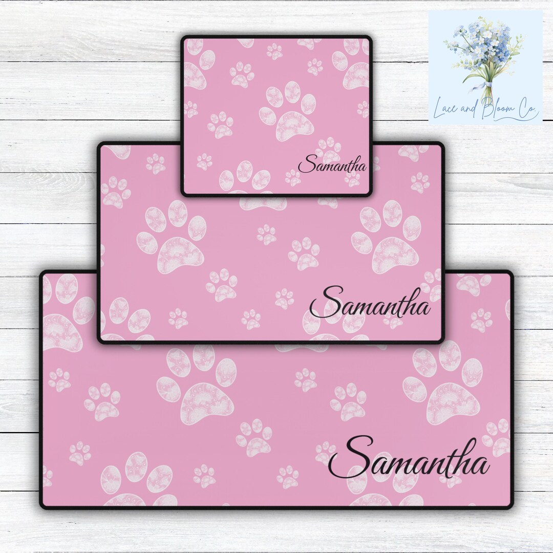 Personalized Pink Paw Print Desk Mats and Mouse Pads With Lace ...
