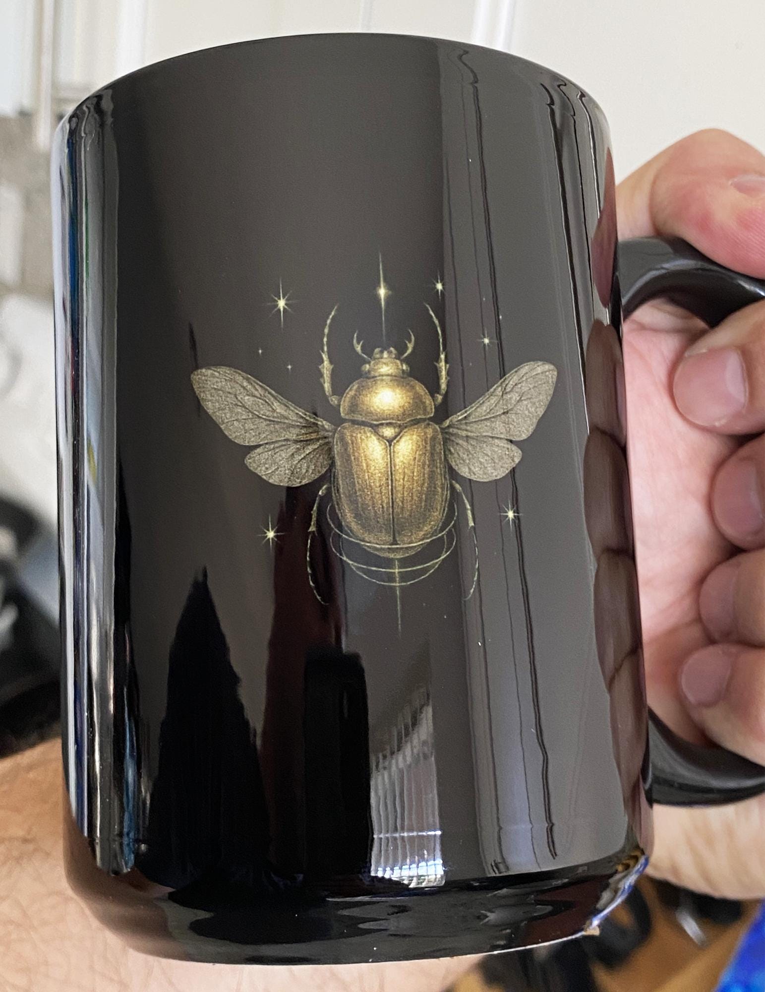 Gold Scarab Black Mug: Celestial Beetle Coffee Cup - Egyptian Decor - Etsy