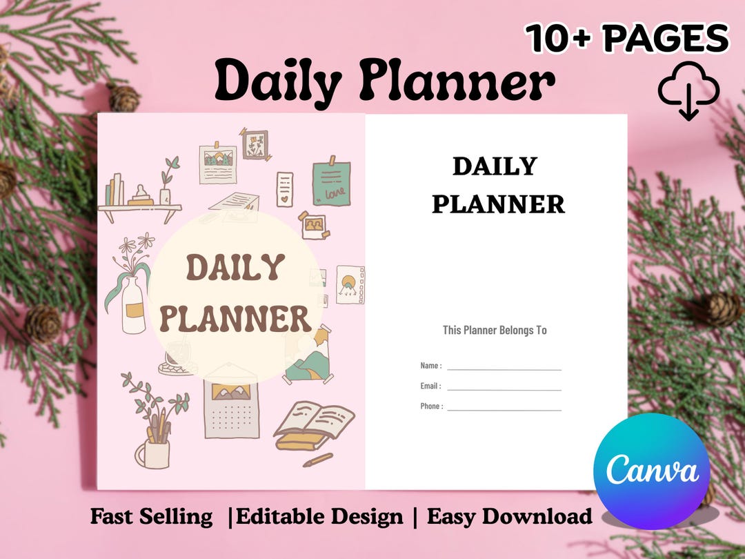 Pink Daily Planner Page Template Digital Download Productivity ...