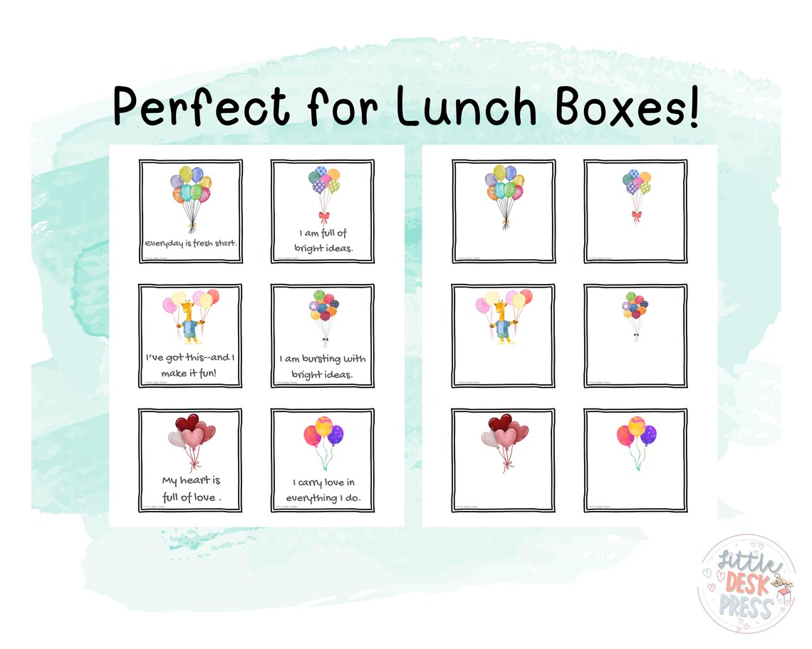 Lunchbox Affirmation Cards for Kids – 24 Printable Notes | Positive ...