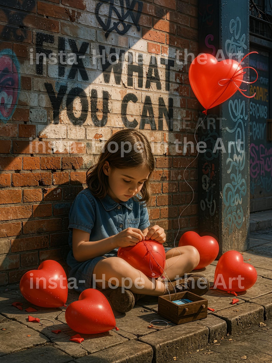 Fix What You Can – Digital Art Print – Girl With Broken Red Balloons ...